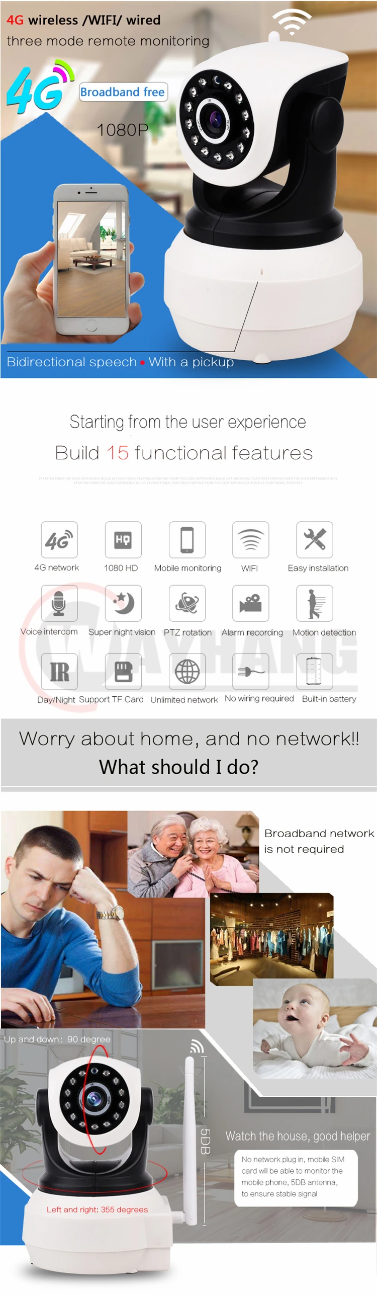 3g 4g Camera Gsm Sim Card Camera Wireless Wifi Home Security 1080p Hd ...