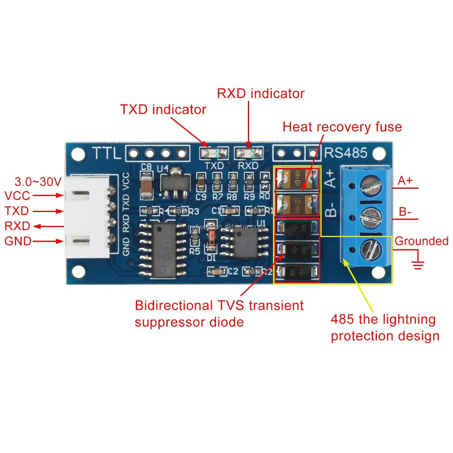 TTL to RS485 Adapter Module - Single Chip Level Converter