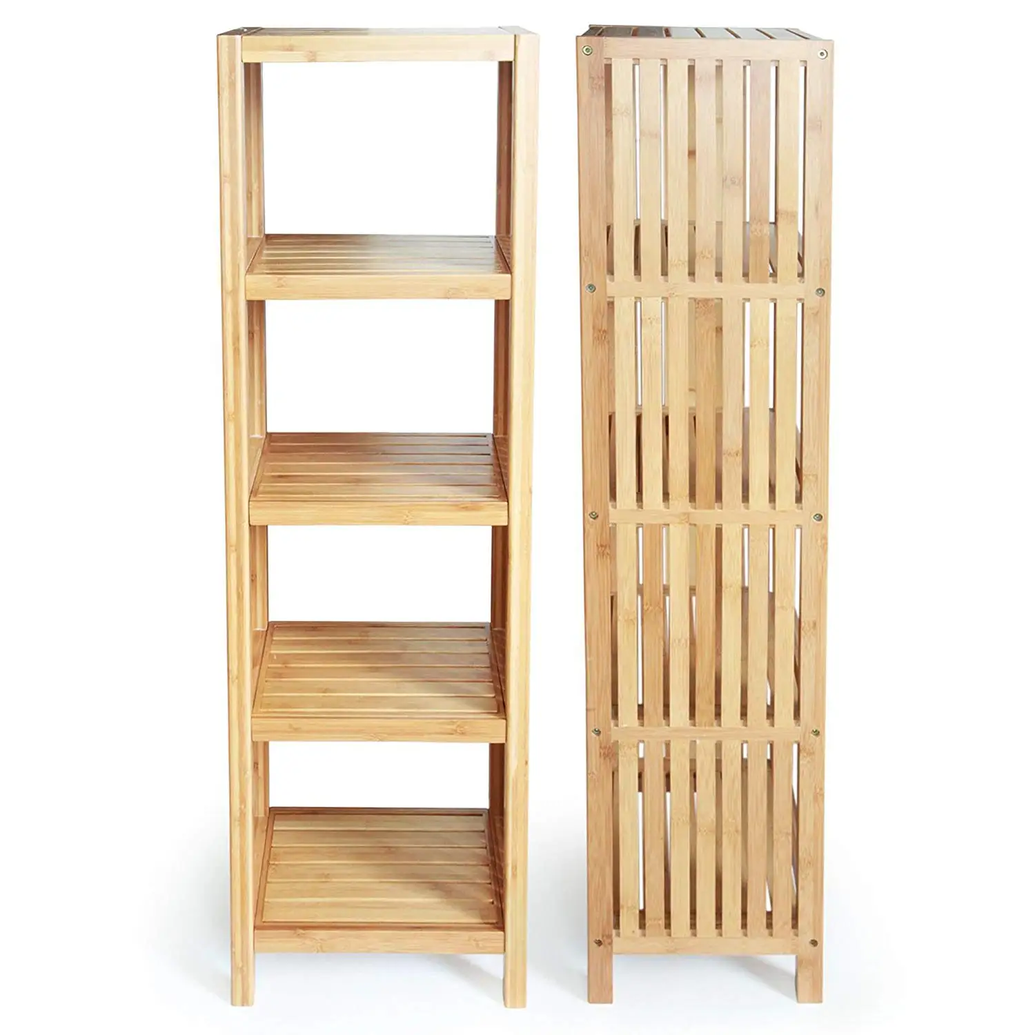 5 Shelves Wood Bamboo Shelving Tower - Sustainable Storage