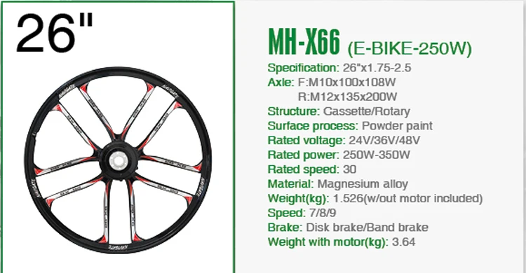 Navigate 26inch Magnesium Alloy E-Bike Wheels - IP54 Waterproof