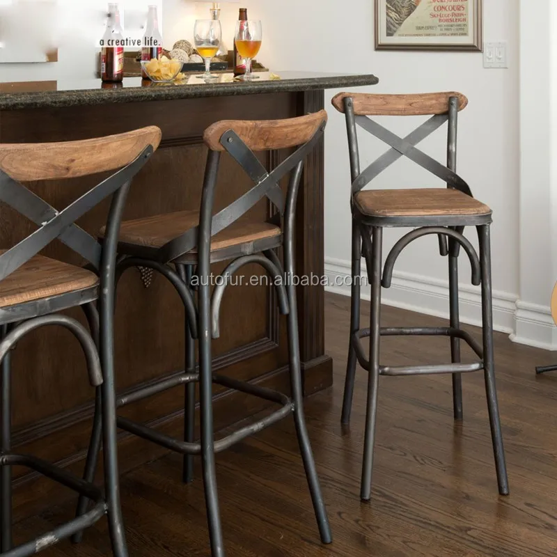 French Style X Back Bar Chair In Vintage Finish,Antique Cross Back Bar ...