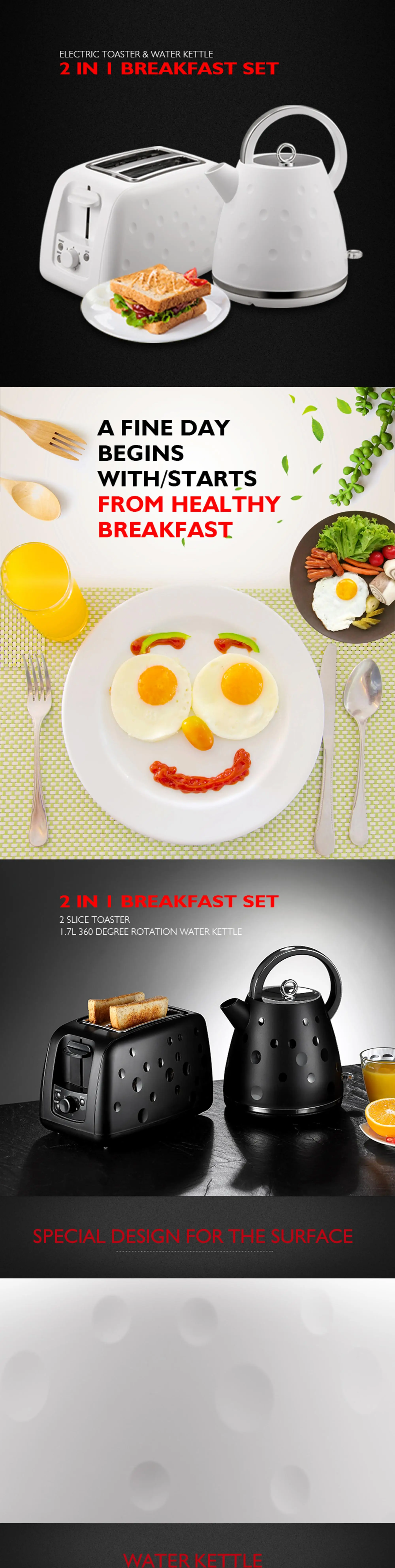 Plastic Electric Toaster and Water Kettle 2 in 1 Breakfast Set - 1.7L ...