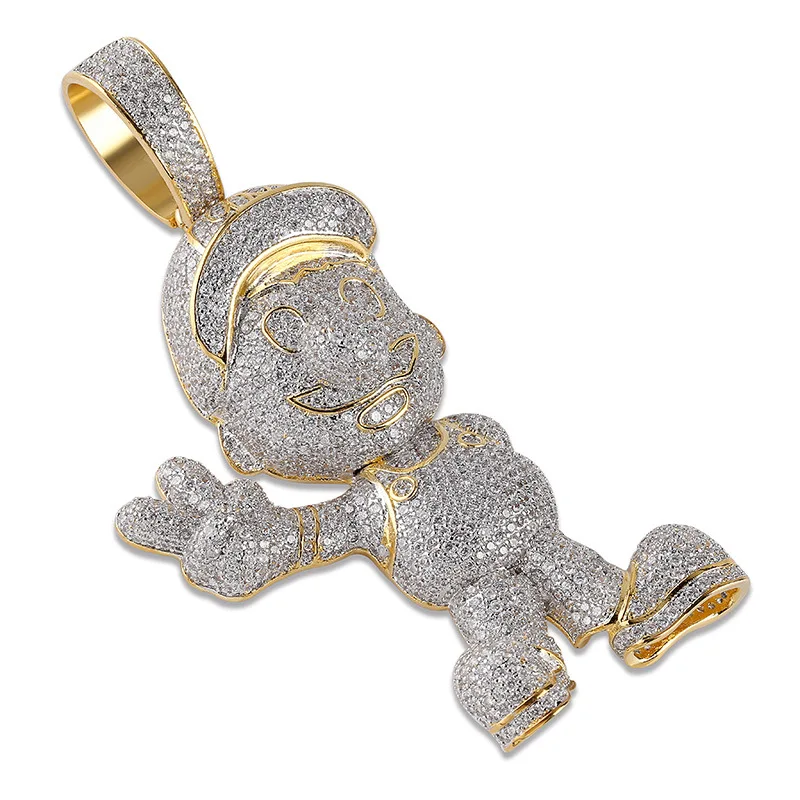 Hiphop Iced Out Cartoon Character Zircon Mario Big Pendant Cuba Chain