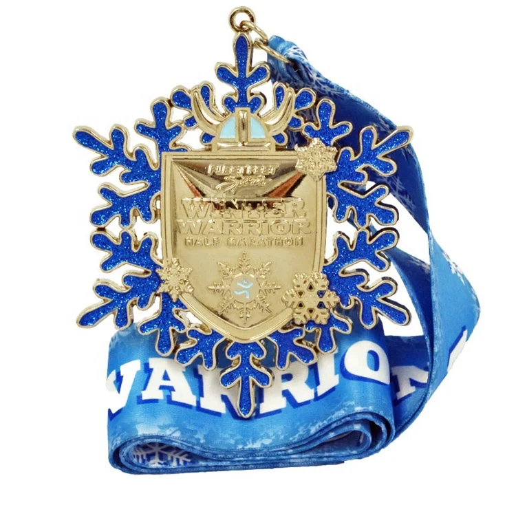 Custom Cheap Blue Die Cast Zinc Alloy Sport Running Snowflake Medals ...