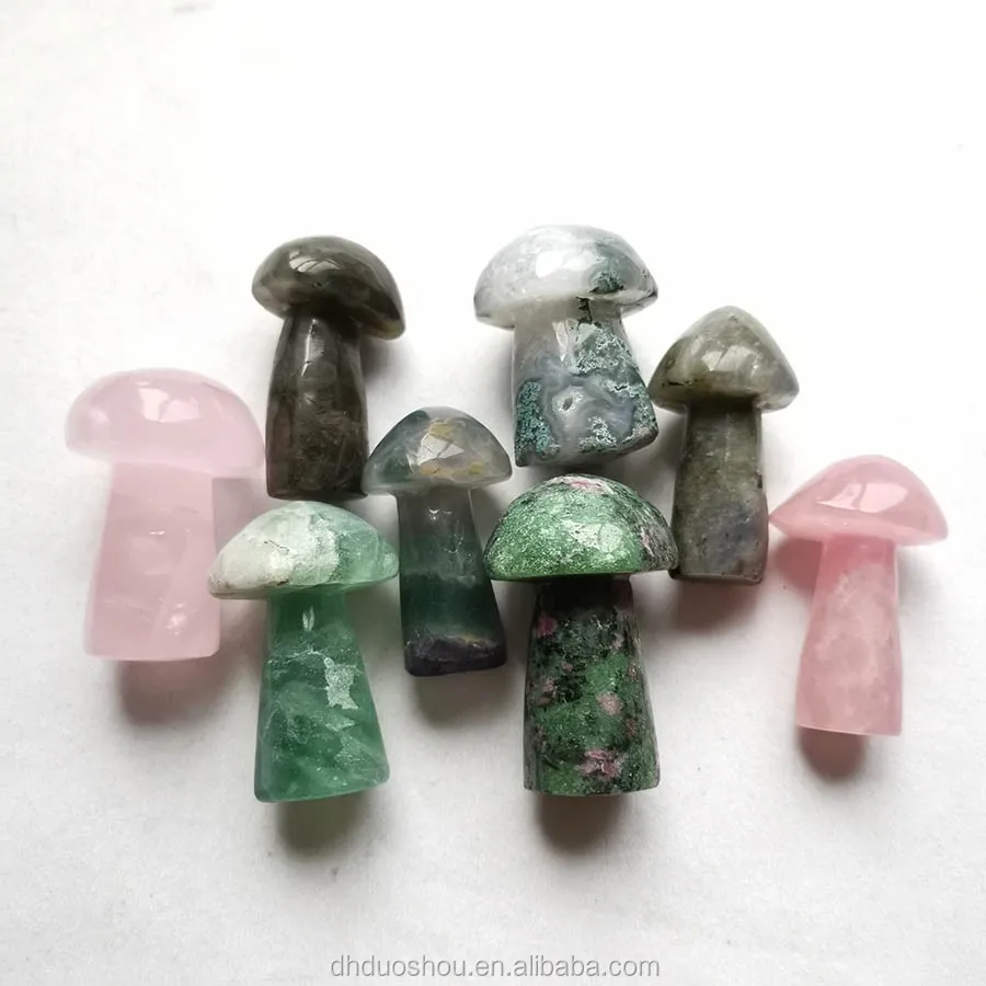 Natural Rose Quartz Mushroom,Fluorite,Labradorite,Moss Agare Crystal Hand Carved Mushrooms,Ruby ...
