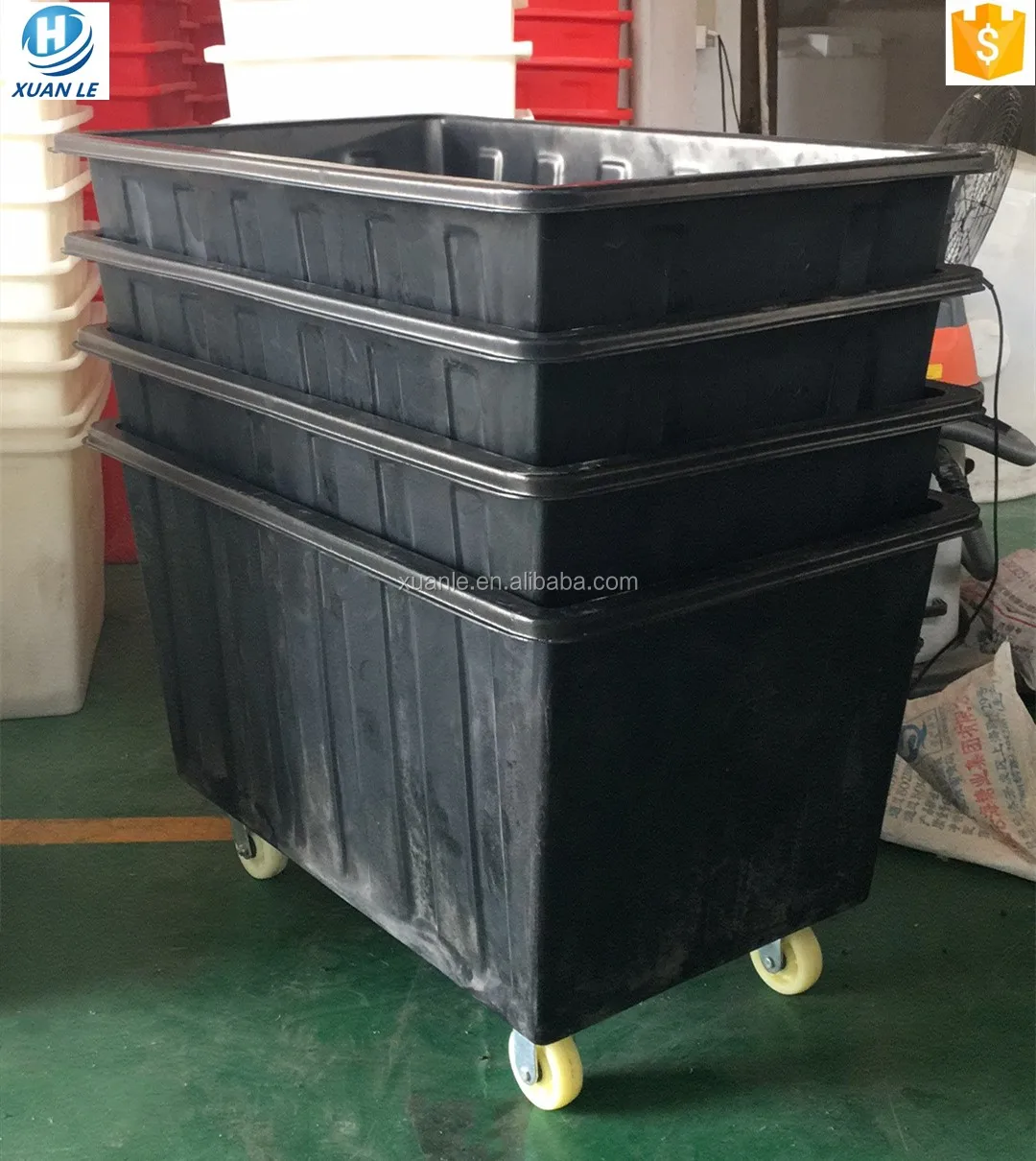 200litre Industrial Plastic Laundry Carts Trolley With Wheels For Hotel ...