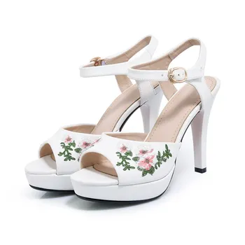Lady Girls Floral Pattern Fancy High Heel Sandals Summer Women Ankle ...