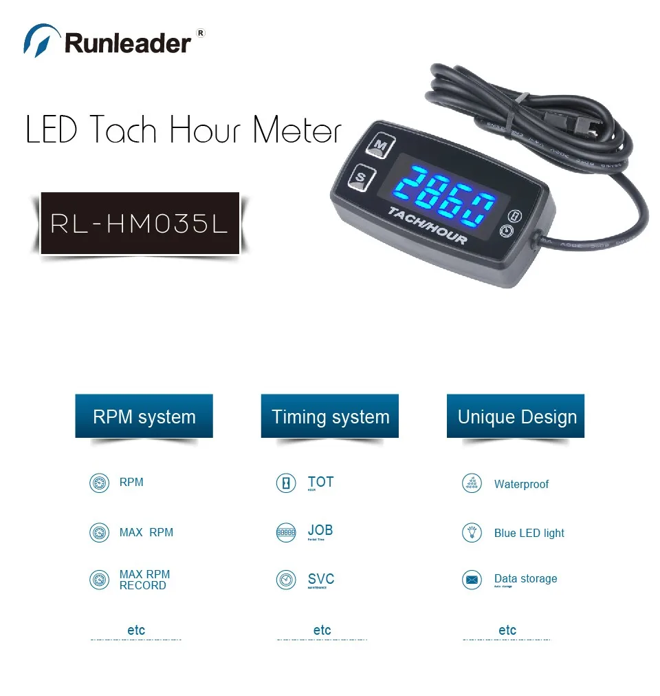 Runleader LED Digital Hour Meter for Motorcycle & Marine
