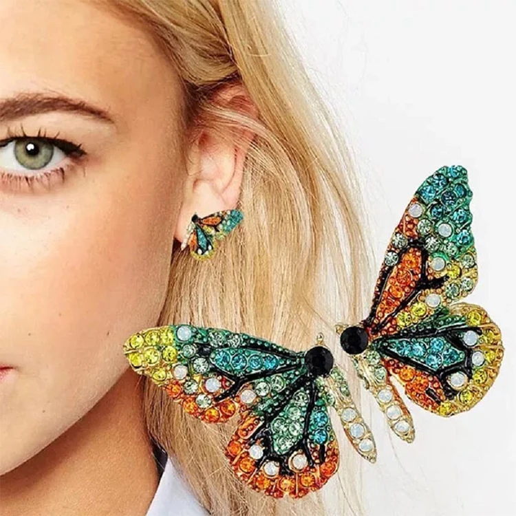 Butterfly Earring Ear Stud Crystals Gold Insect Jewelry Set New Fashion Personality Short Nail ...