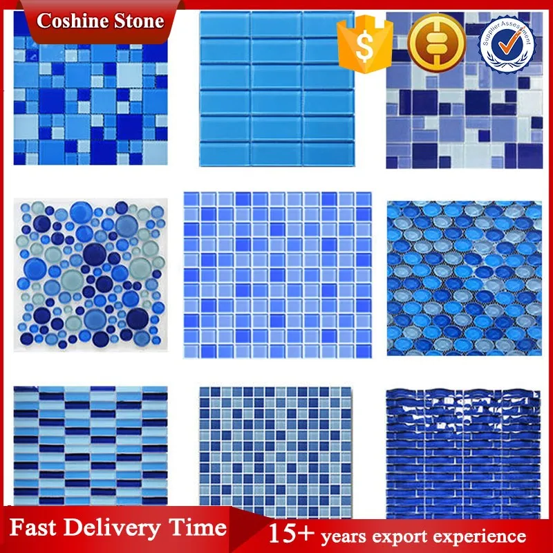 New Design Generous Simple Blue White Swimming Pool Glass Mosaic Tiles ...
