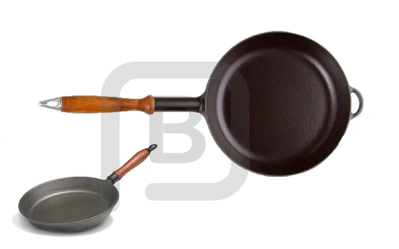 Rectangular Enamel Coated Cast Iron Deep Fry Pan With Removable Wooden ...