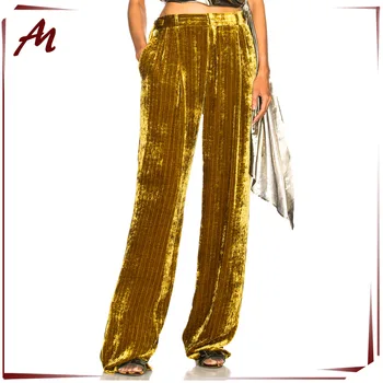 2018 Stylish Custom Gold Wide Leg Pleated Velvet Pant Women - Buy ...