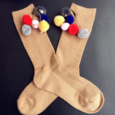 Korean New Funky Accessories Solid Pin Pom Pom Handwork Socks - Buy Pom ...