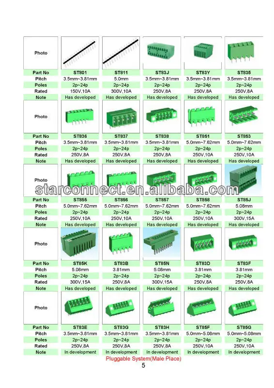 Terminal Block Connector Pcb 2.54mm 3.5mm 3.81mm Pcb Pluggable Terminal ...