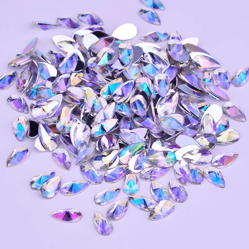 8*13mm 9*18mm Non Sewing Acrylic Strass Applique Mix Color AB Crystal ...