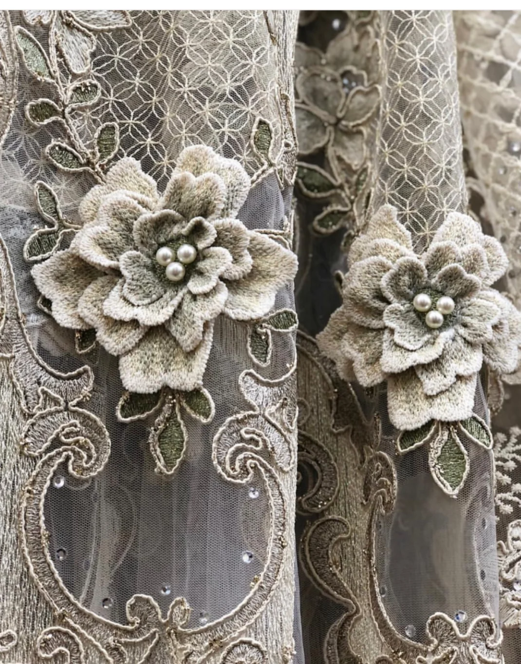 Sheer Organza Beaded Floral Embroidery Curtain Fabric