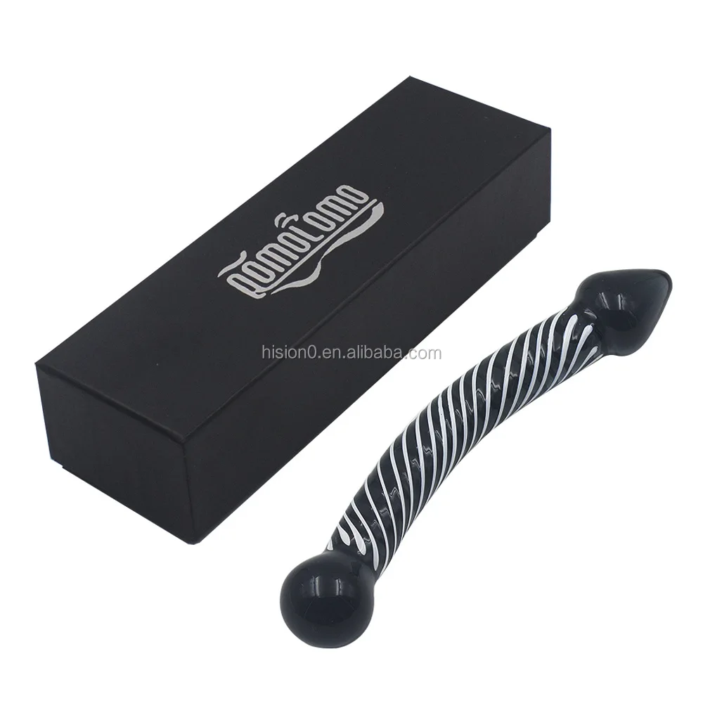 Packed By Elegant Retail Box Large Two Ends Black Curved Glass Dildo 9516