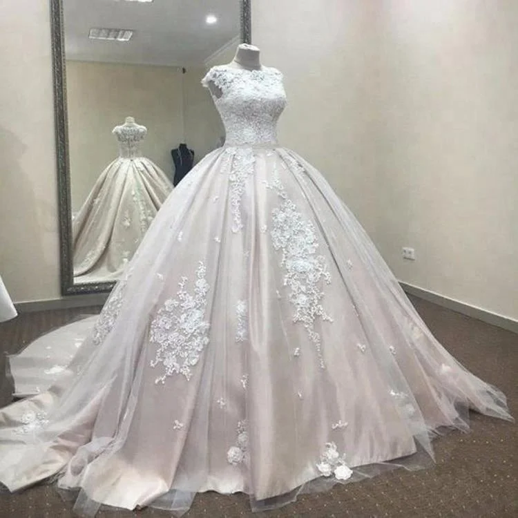 New Sample Ball Gown Wedding Dress Bridal Gown Cap Sleeve Puffy ...