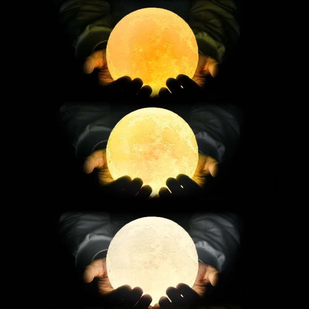 Large 8cm-24cm Moon Night Lamp - 3D Moon Light Selectable Colours