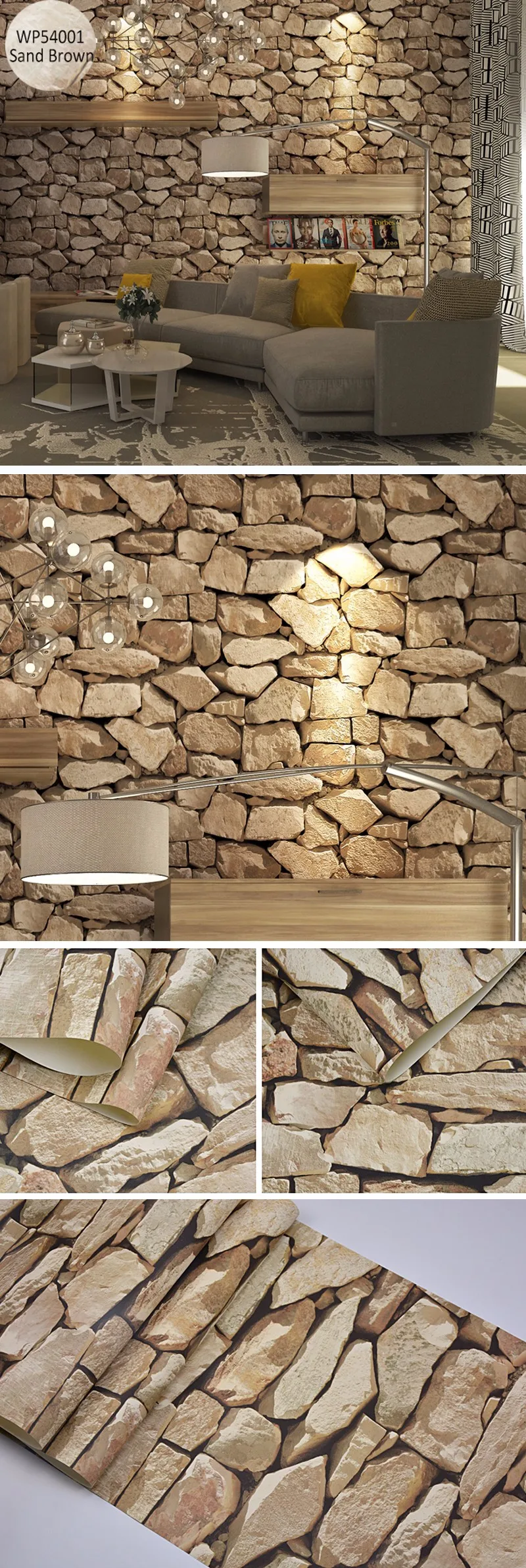 Faux Stone Wall Wallpaper 3d Rock Stone Effect Pvc Wall Paper Vinyl ...
