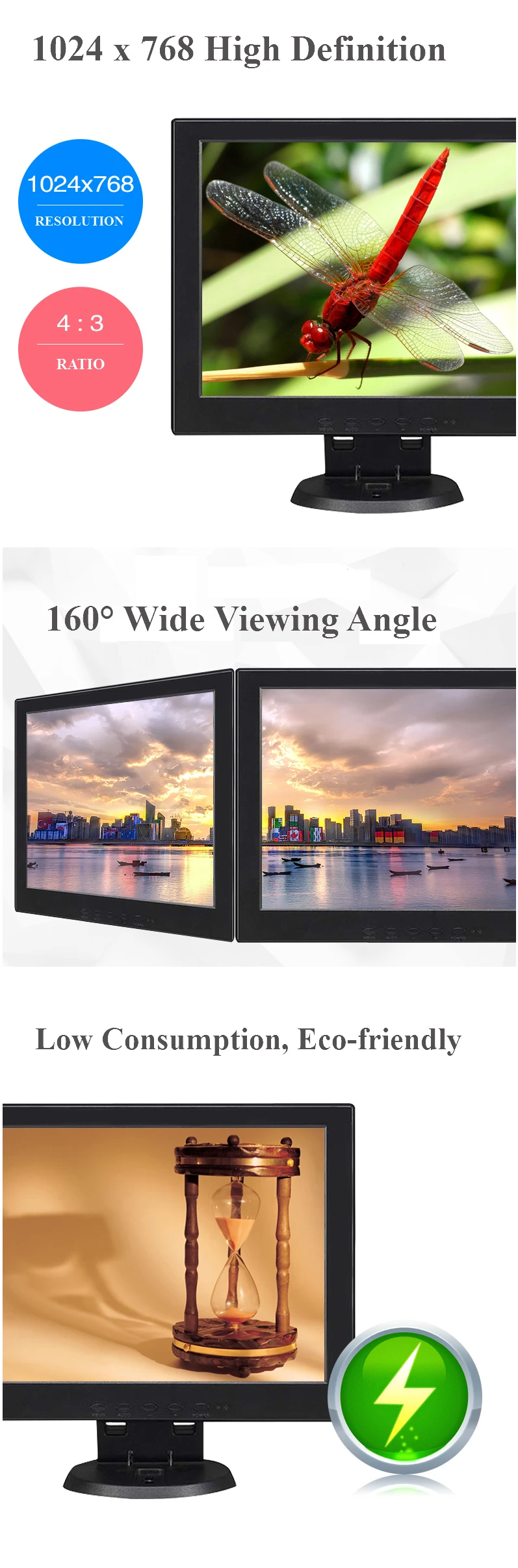 300cd/m Brightness 10 Inch LCD Monitor for Business Use