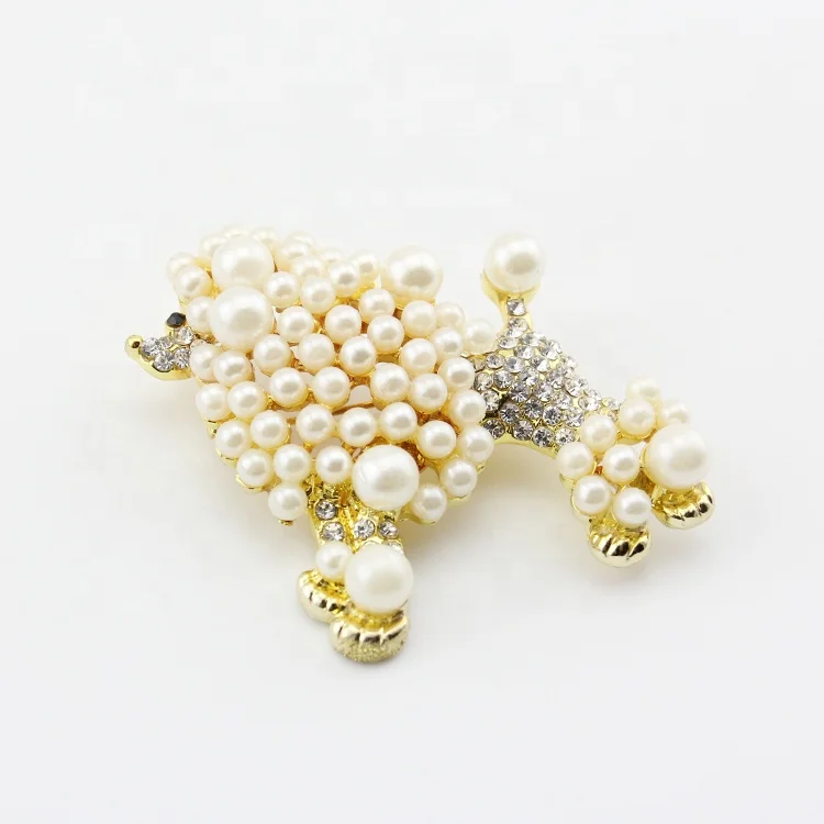 Gold Tone Metal Rhinestone Pearl Animal Dog Poodle Brooch Pin - Buy ...