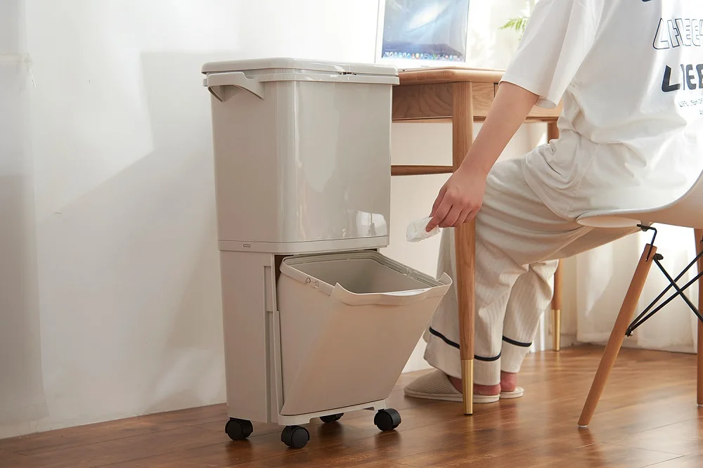 Japanese Style Household Dustbin - Double Layer Trash Can