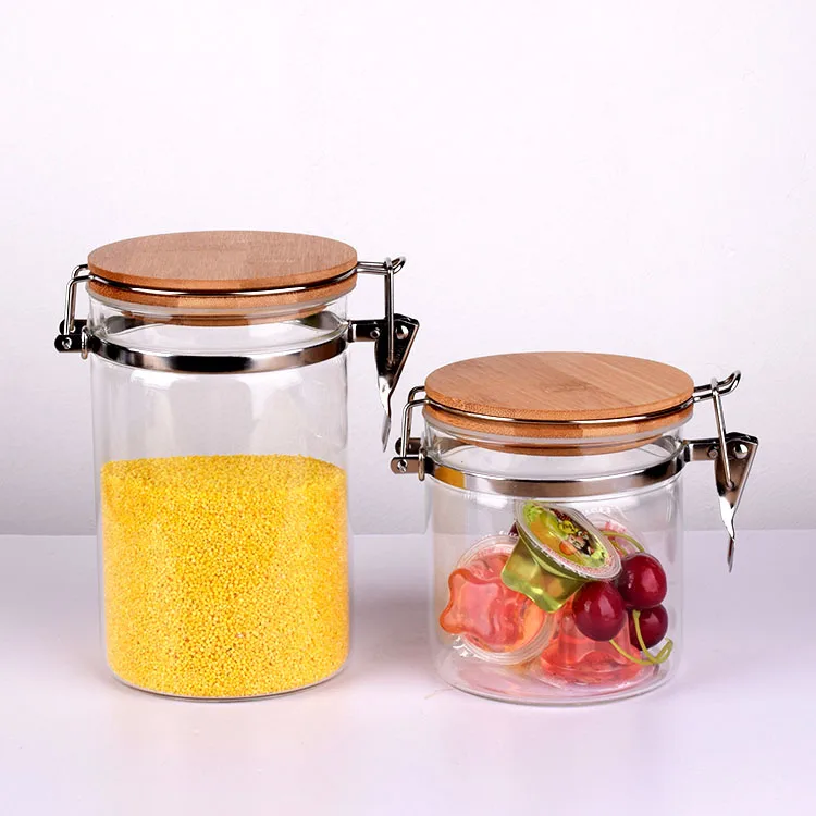 Customized Hermetic Airtight Round Glass Jar With Metal Clamp And ...