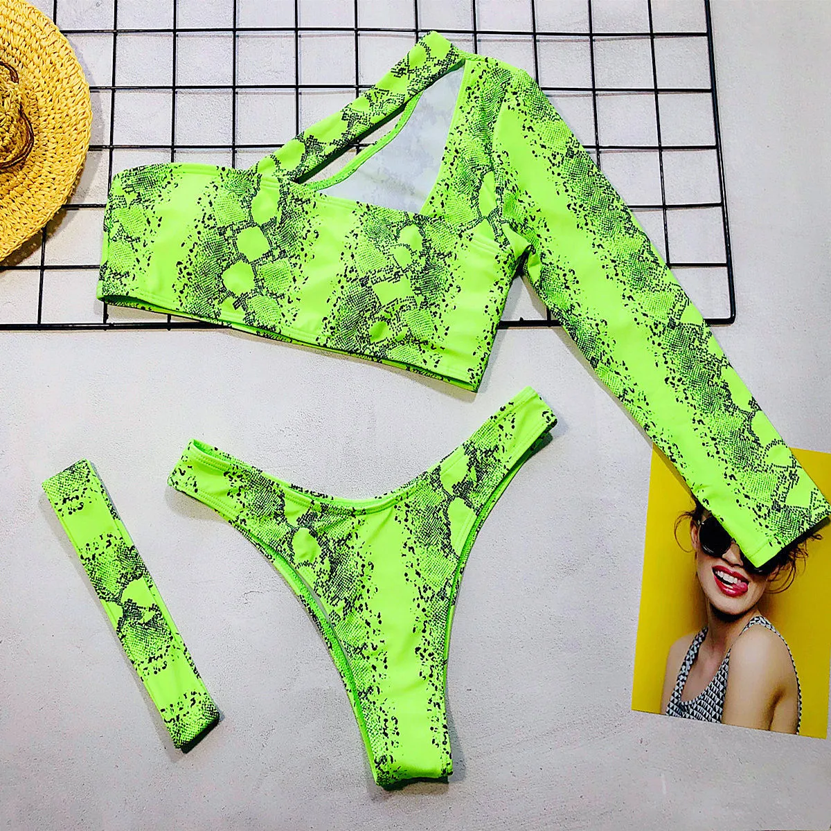 Bikini Beach Swimwear Girls Thong Bikini Two Piece Swimsuit Snake Print ...