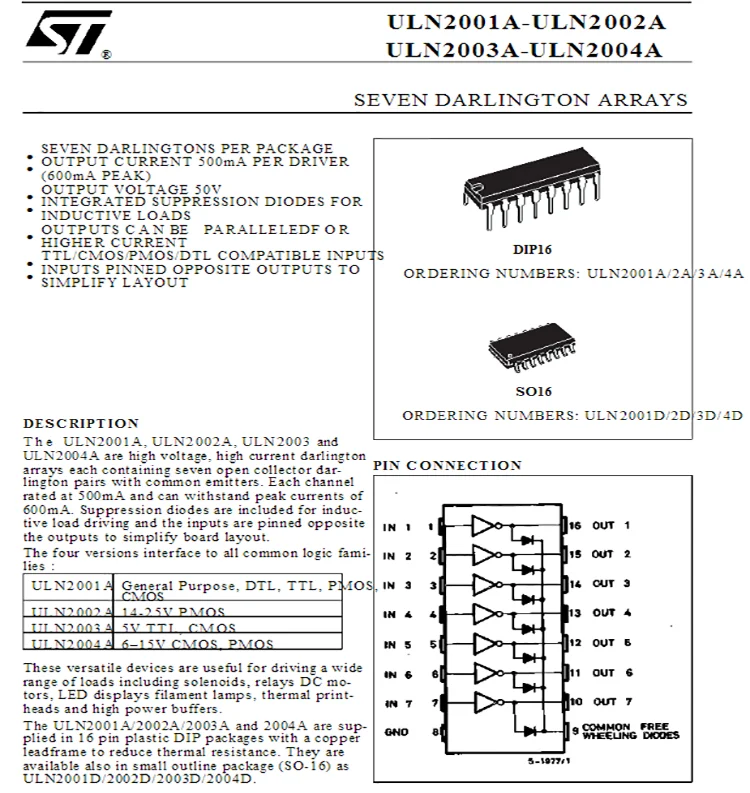 Composants électroniques Uln2001a direction pilote 7 positions avec ...
