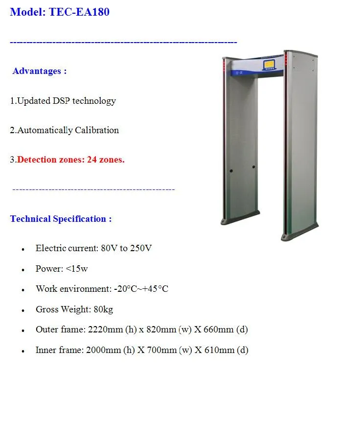24 Zones Security Scanner Door Tec-ea180 Walk Through Scanner - Buy ...