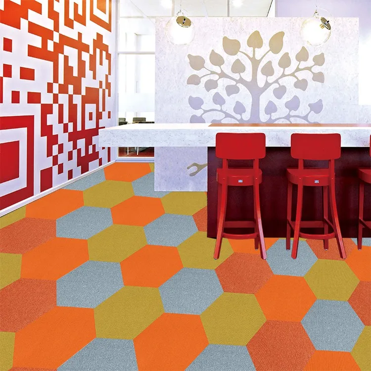 Office Hexagon Shape Nylon Decorative Carpet Tiles