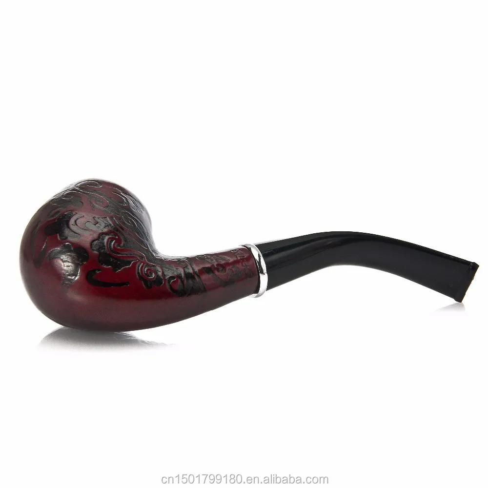 EKJ-705 Red Color Carved Flowers Wooden Smoking Pipes