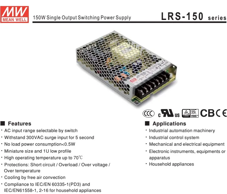 Mean Well Lrs-150-12 150w 12v 10a Power Supply - Buy Lrs-150-12,12v 10a Power Supply,150w 12v ...