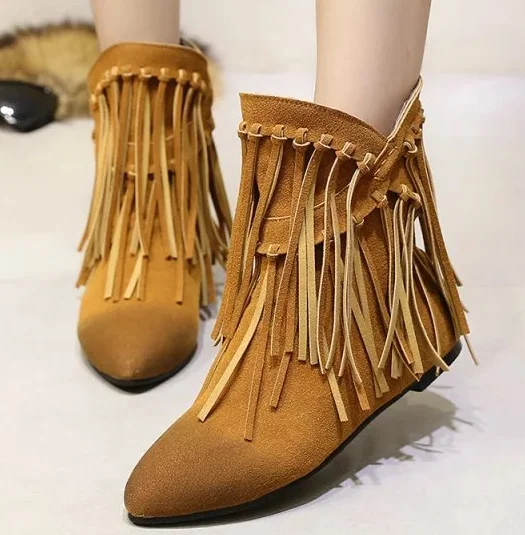 China Alibaba Women's Shoes Ladies Tassel Ankle Boot Women Suede Flat ...