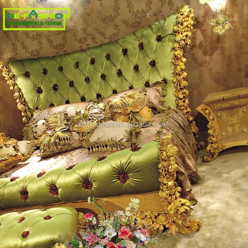 Luxury French Rococo Style Wood Carved Marquetry Canopy Bed