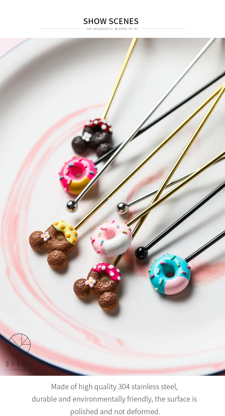 Cute Cartoon Coffee Stirrers Glass Drink Swizzle Cocktail Stainless ...