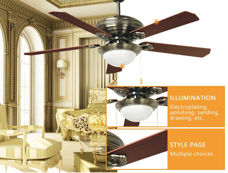 China Decorative Crystal Lighting Ceiling Fan Wood Grain Blade 52 Inch ...