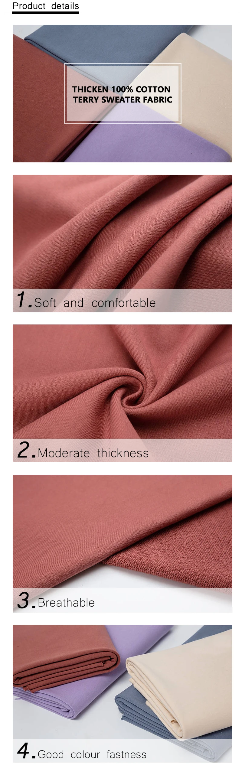 Wholesale Thicken 100% Cotton Loop Terry Fabric for Sportswear