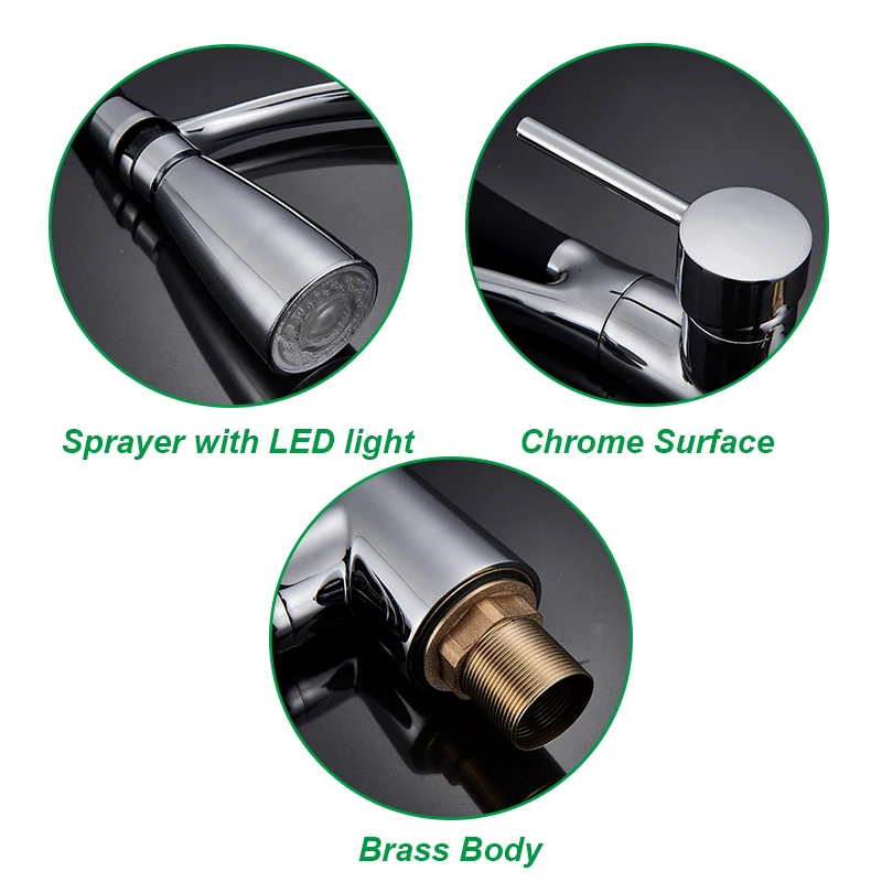 Rozin Chrome Led Kitchen Faucets With Rubber Design Sink Mixer Taps For ...