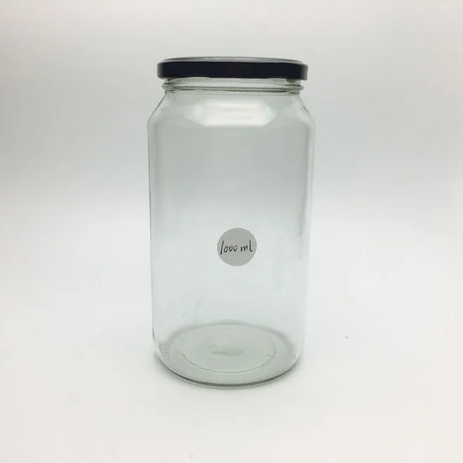 Cylindrical 1000ml 1 Liter Glass Bottle Jar For Canning With Wide Mouth ...