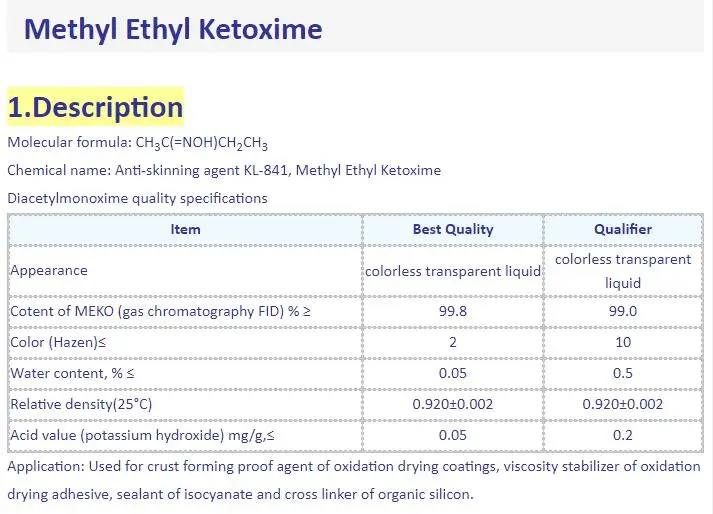 Anti-skinning Agent Ethyl Methyl Ketoxime / 2-butanone Oxime Cas 96-29-7 - Buy Ethyl Methyl ...