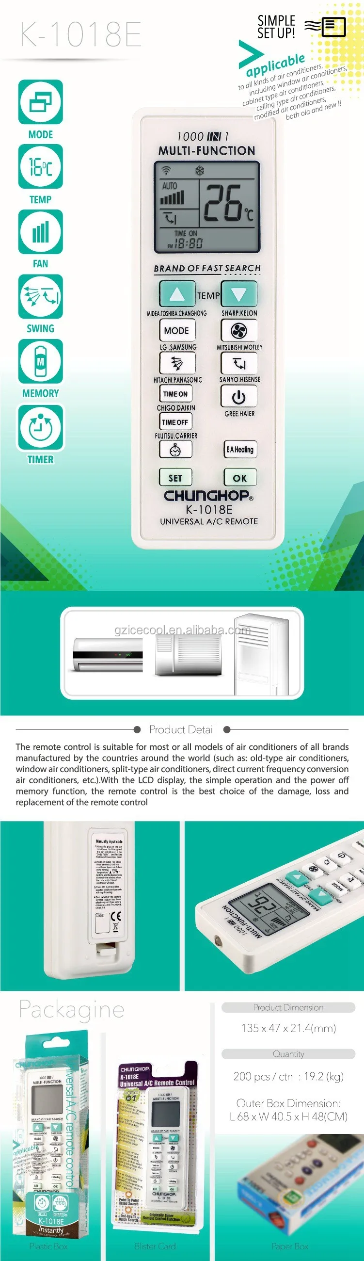 CHUNGHOP K-1018E Universal A/C Remote Control - 1000 in 1