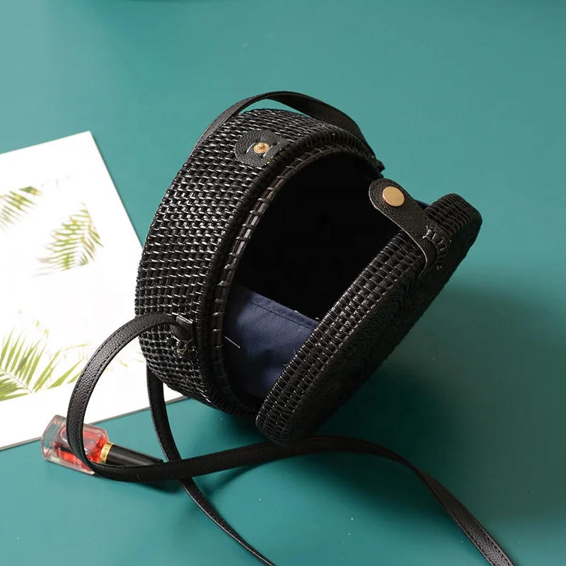2019 Black Colour Pattern Round Rattan Straw Crossbody Bag For Women ...