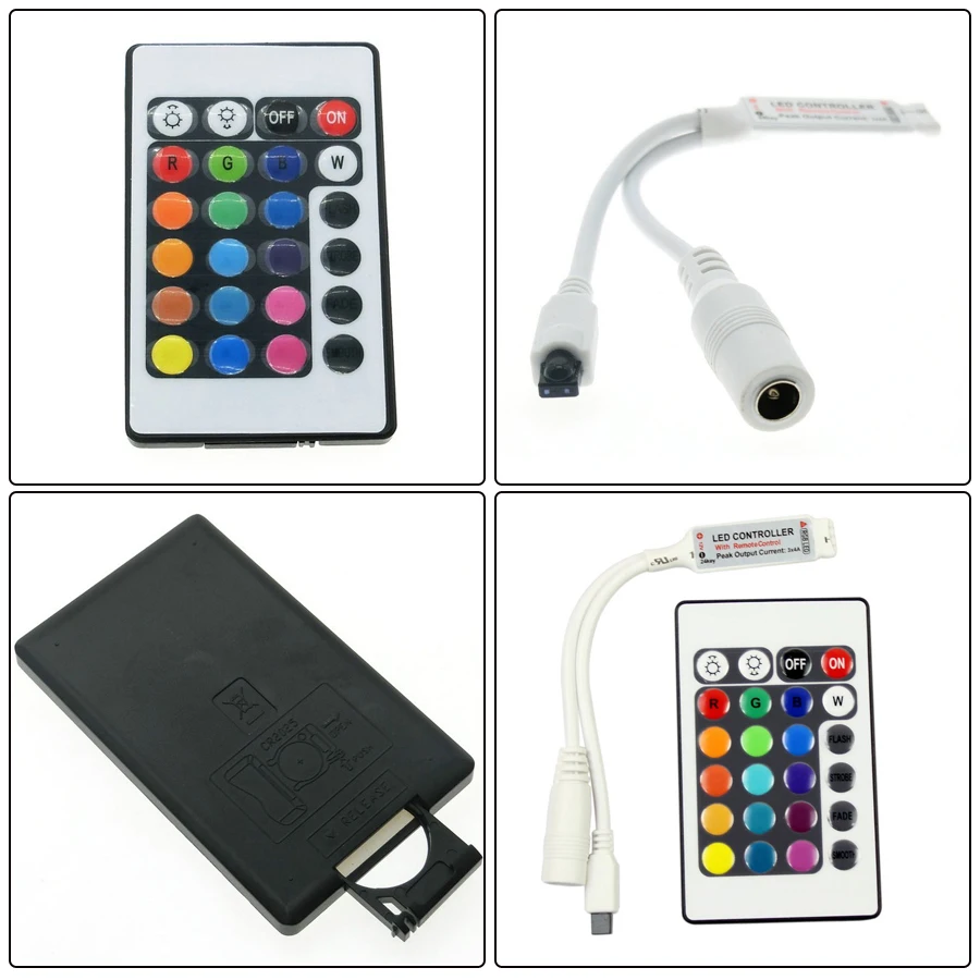 24 Key Mini IR Remote Control RGB LED Controller for 5050 LED Strip ...