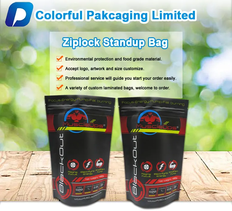 400g Protein Packaging Bags Food Grade Matte Black Barrier Foil Zip ...