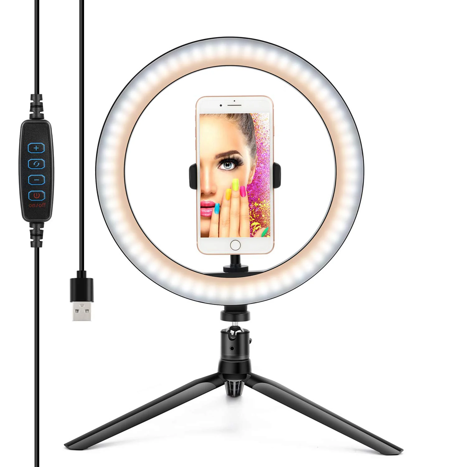 10"Ring Light LED Desktop Selfie Lamp with Tripod Stand Cell Phone ...
