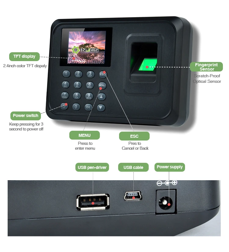 Password Storage Device USB Time Recording Biometric Terminal