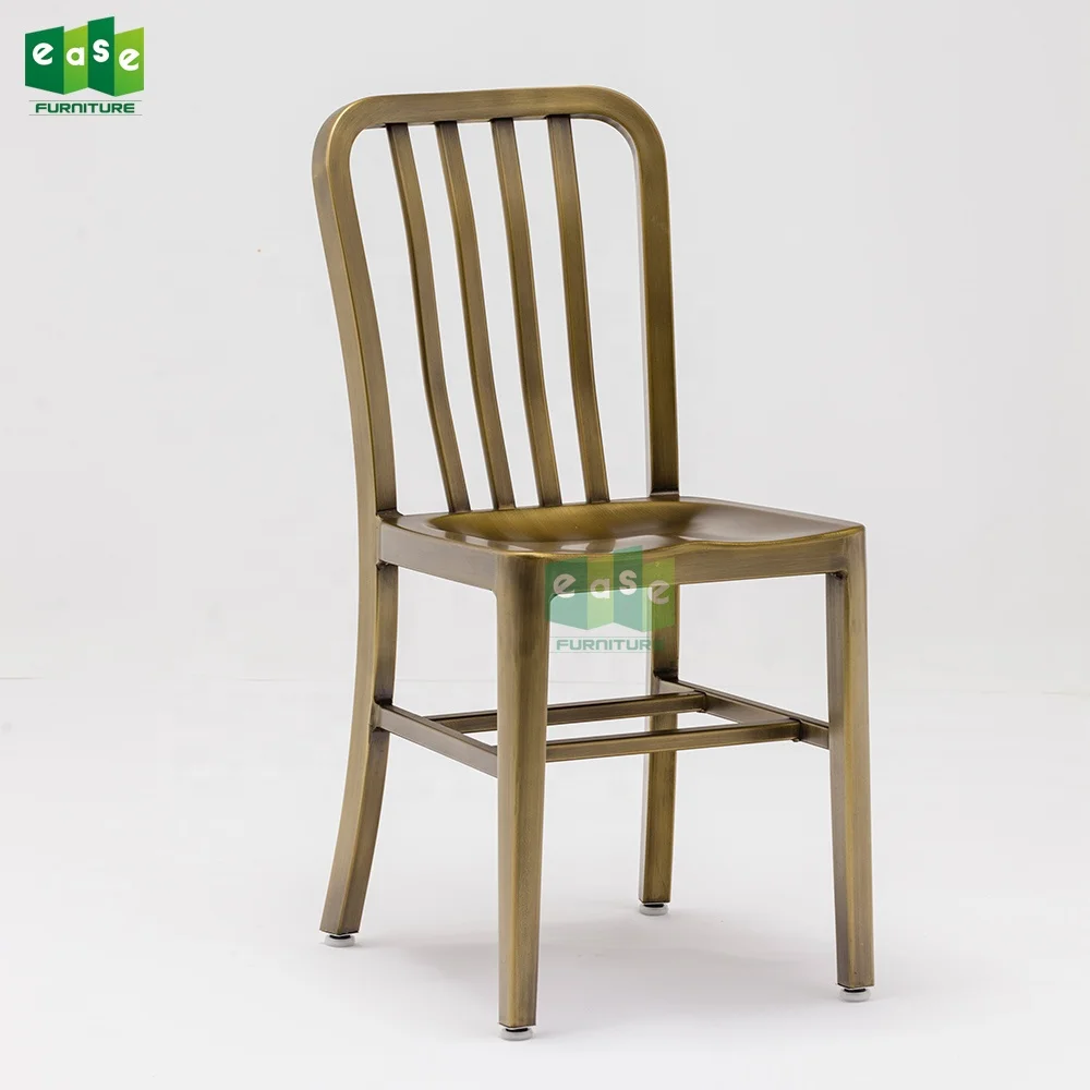 Industrial Metal Golden Dining Chair Chrome Sliver Look Stacking Iron ...
