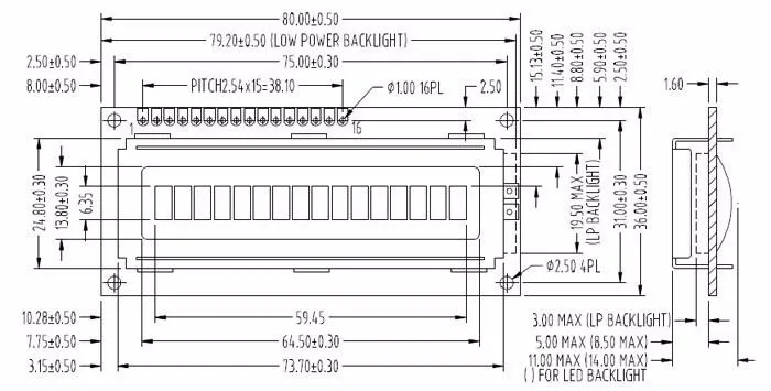 Monochrome Lcd Display Module Single Line Display 16x1 80mm* 36mm*14mm ...